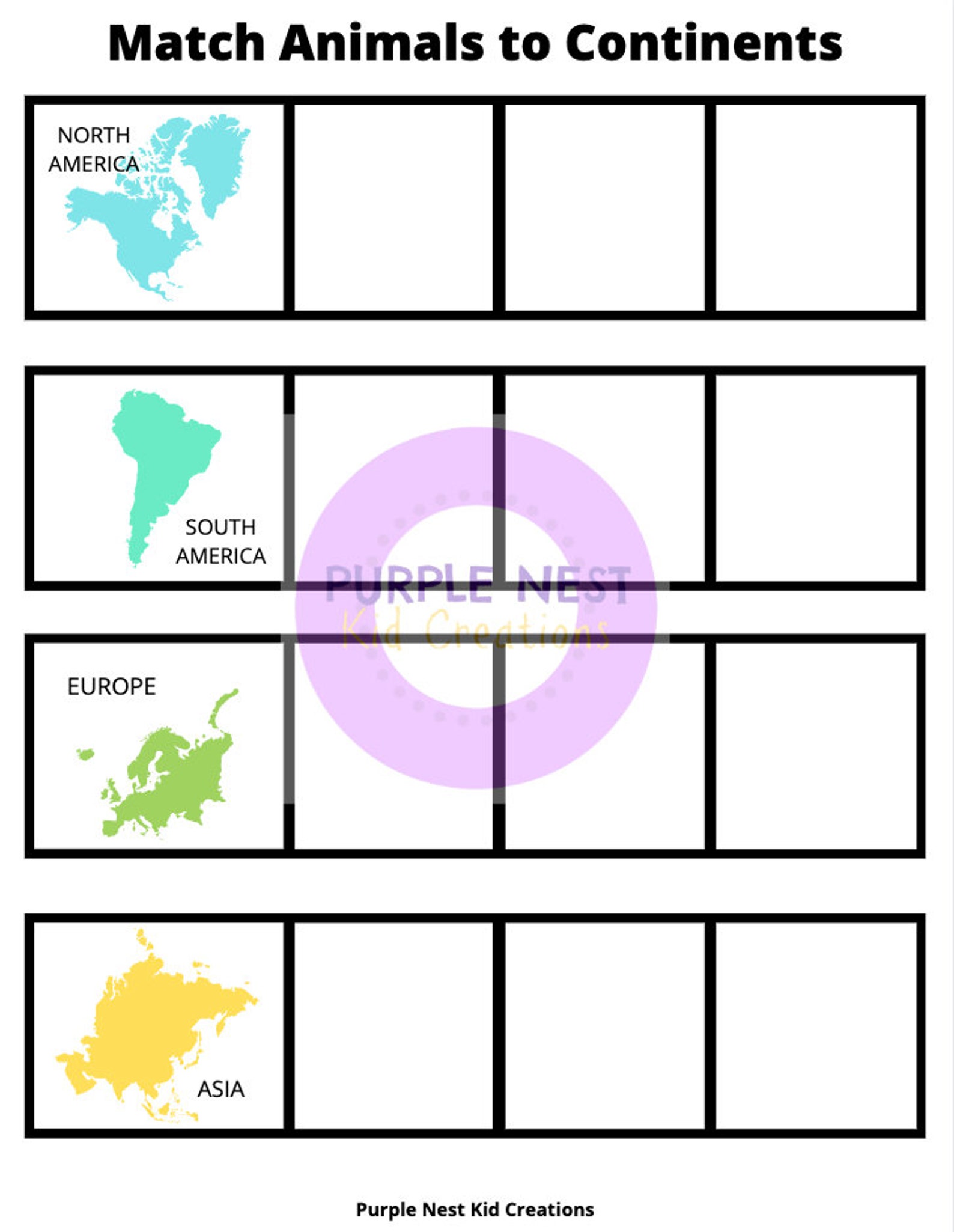 Continents & Oceans Matching Game: Educational Printable (digital ...