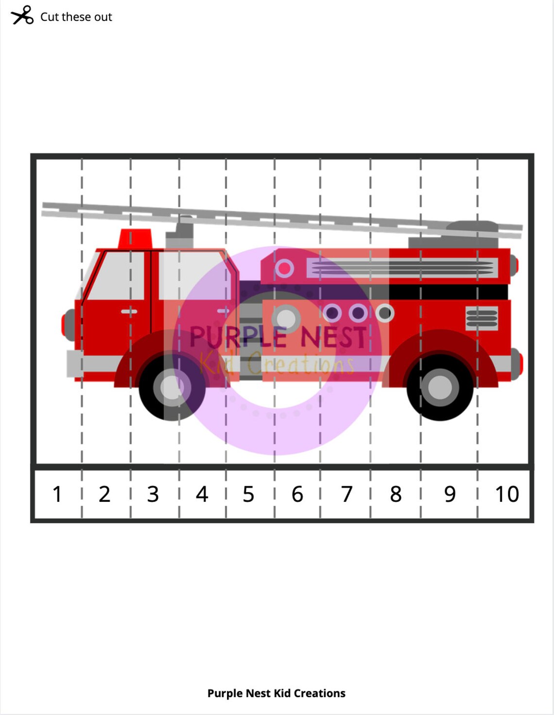 Firetruck Counting Puzzle Worksheet Counting Game | Etsy