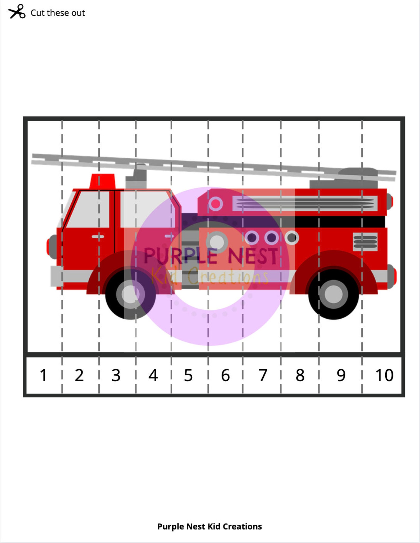 Firetruck Counting Puzzle Worksheet Counting Game | Etsy