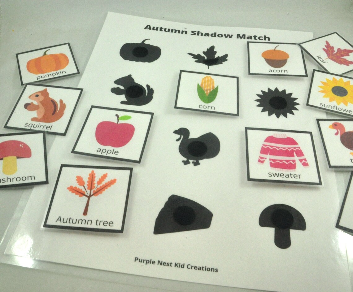 Autumn Shadow Match Worksheet Fall Matching Game Seasonal | Etsy