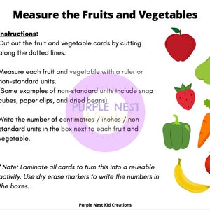 Fruits & Vegetables Measurement Activity: Math Printable (PDF) - Etsy
