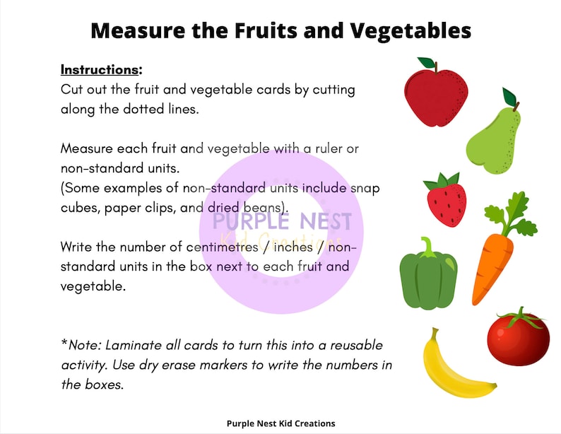 Measure the Fruits and Vegetables Measurement Activity Math | Etsy