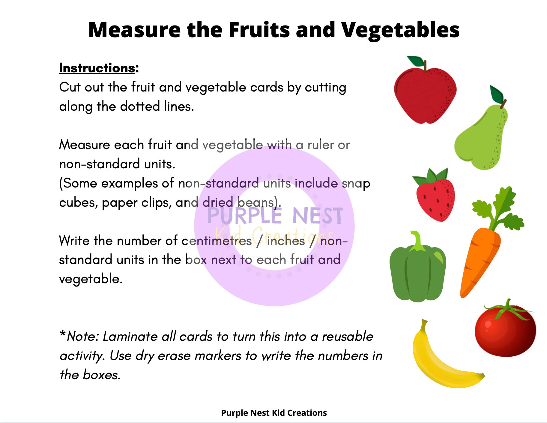 Measure the Fruits and Vegetables Measurement Activity Math | Etsy