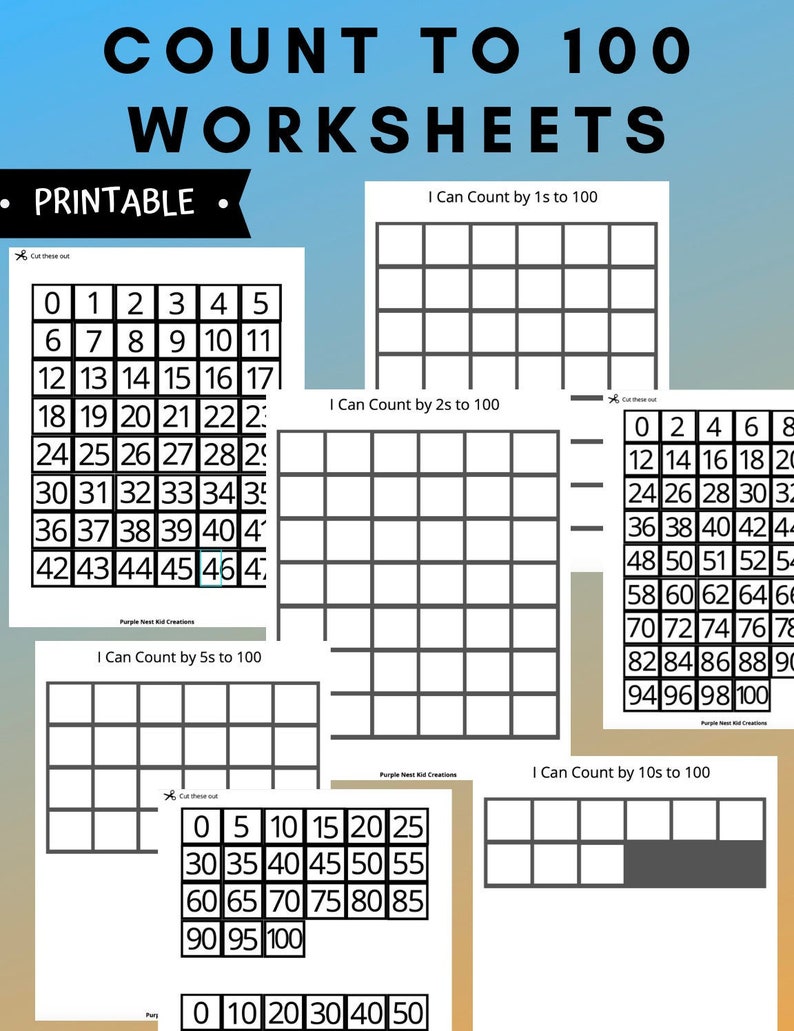 Count to 100 Worksheets Numbers Counting Educational - Etsy