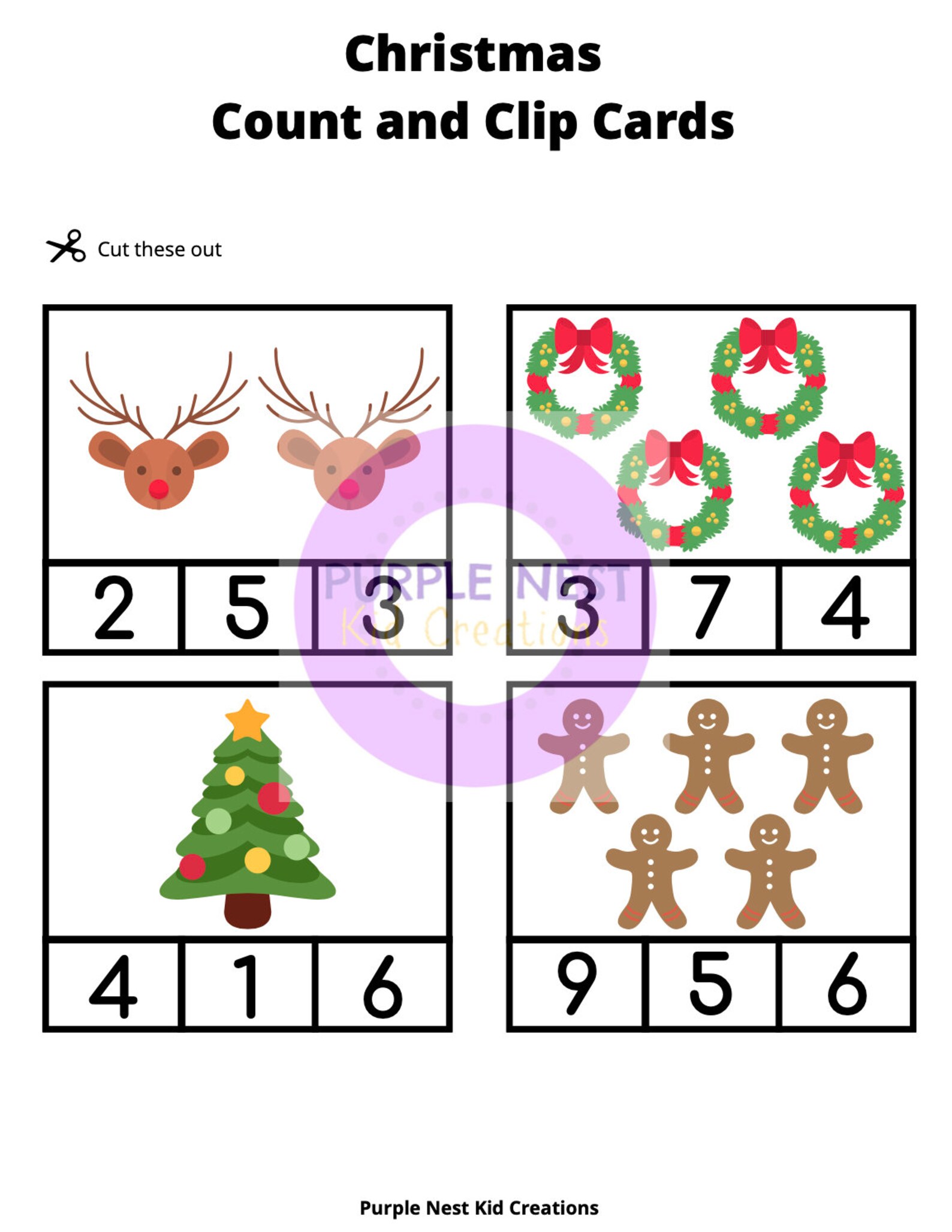 Christmas Count and Clip Cards, Printable Activity, Numbers, Counting ...