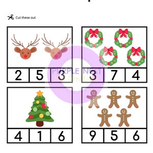 Christmas Count and Clip Cards, Printable Activity, Numbers, Counting ...