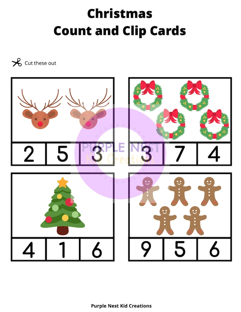 Christmas Count and Clip Cards, Printable Activity, Numbers, Counting ...