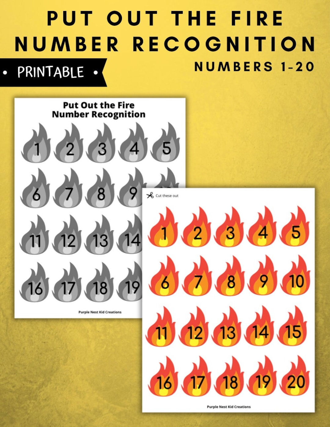 Put Out the Fire Number Recognition Worksheet, Numbers 1-20, Number ...