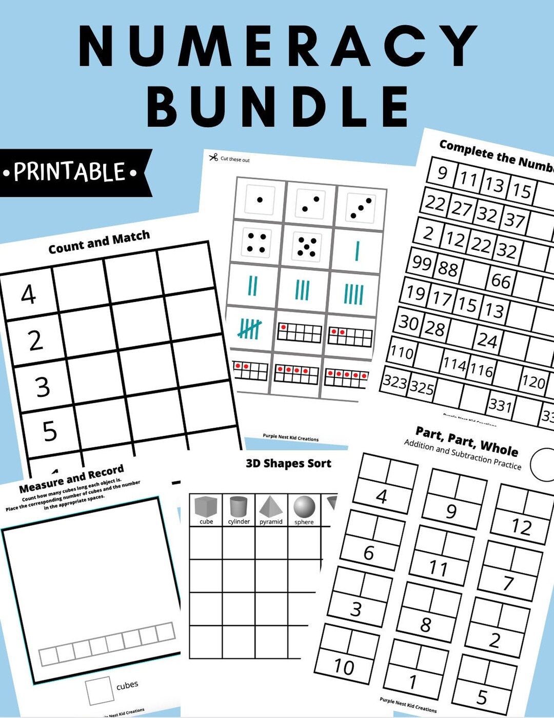 Numeracy Bundle, Digital Download, Numbers, Math, Counting, Adding ...