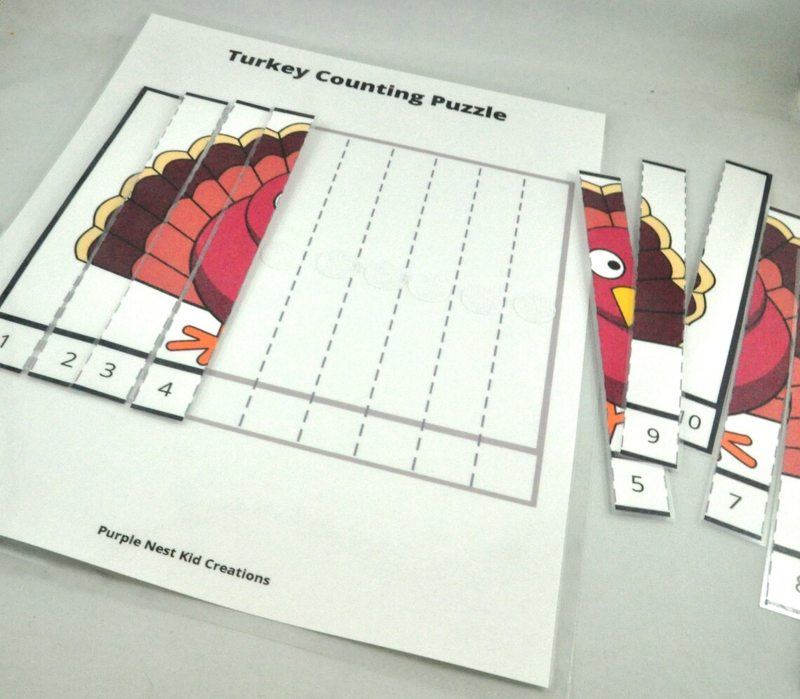 Turkey Counting Puzzle: Thanksgiving Printable Activity (digital ...