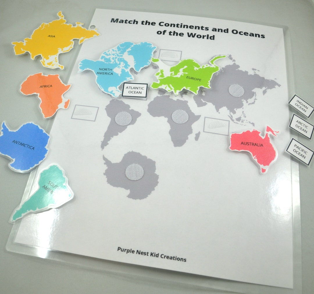 Continents & Oceans Matching Game: Educational Printable (digital ...