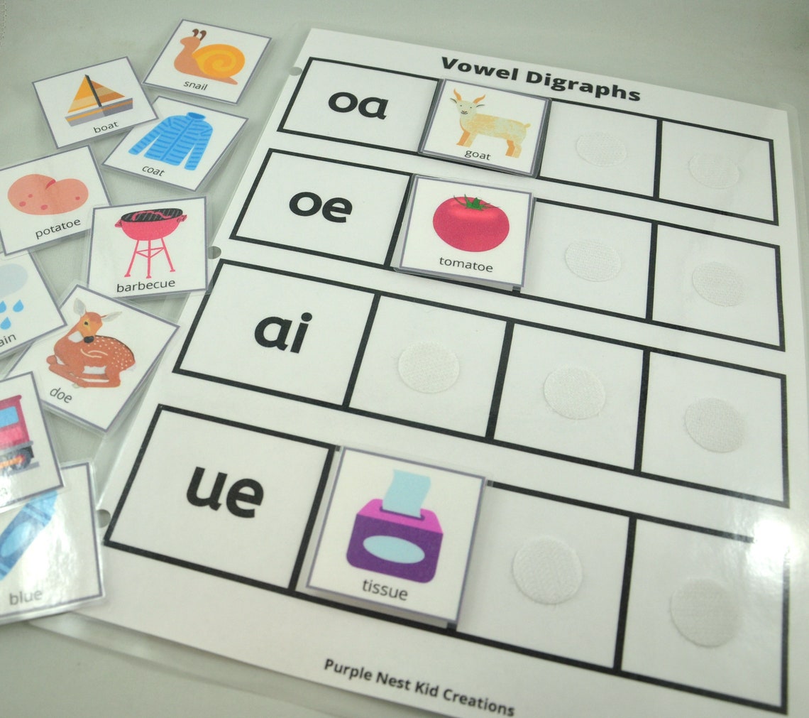 Vowel Digraphs Matching Worksheet Phonics Game Vowels - Etsy