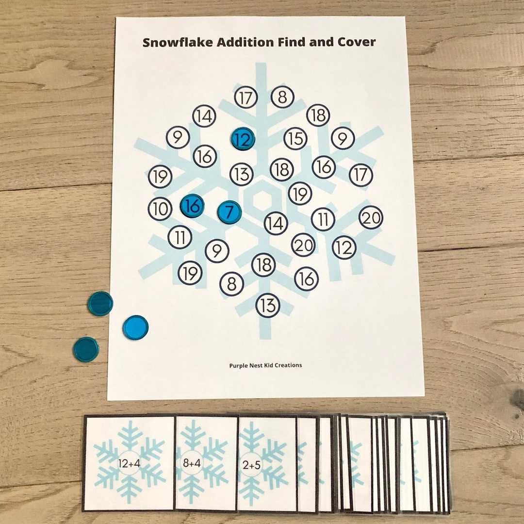 Snowflake Addition Find and Cover Activity, Math Activity, Addition ...