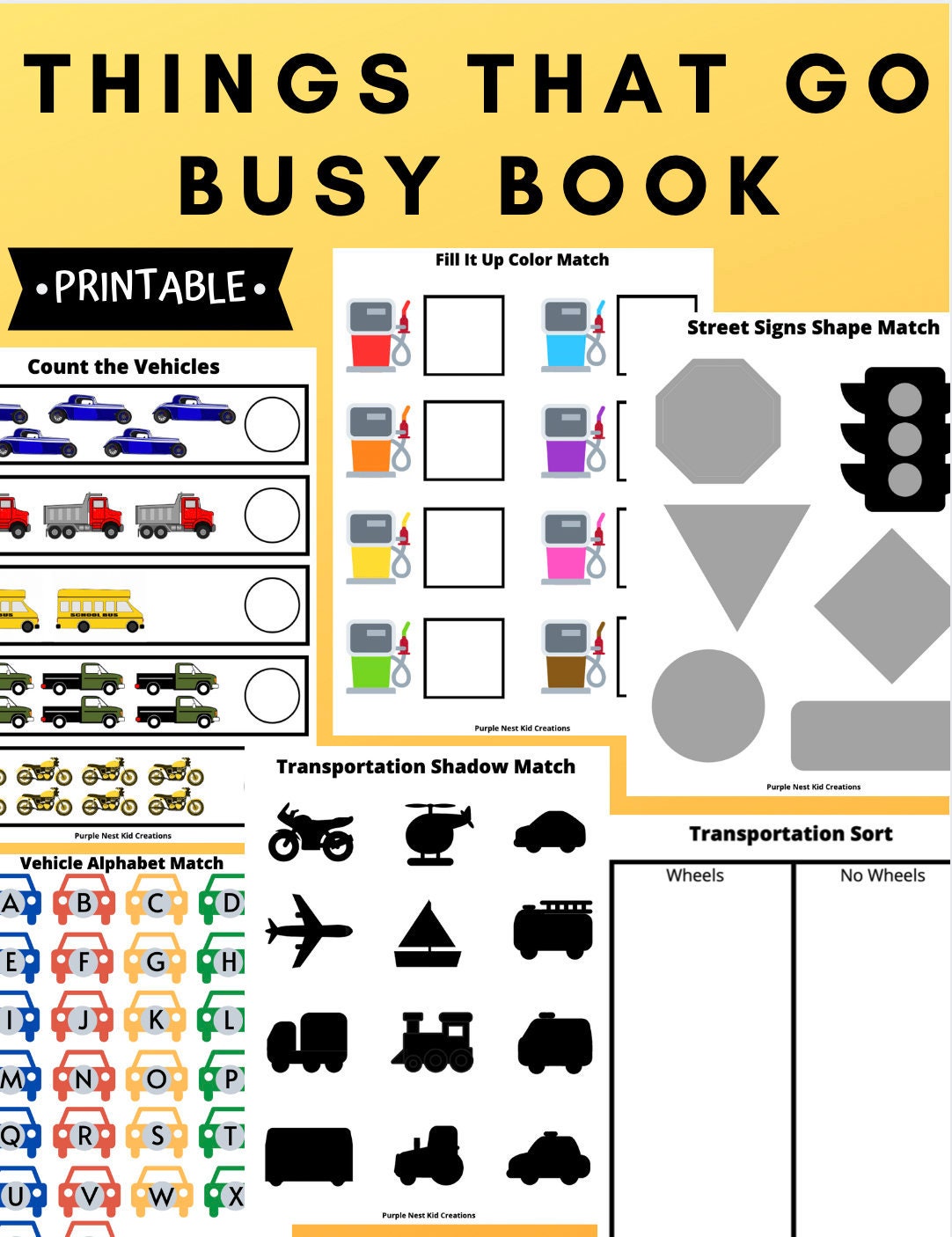 Things That Go Busy Book Bundle Busy Book Printable Matching - Etsy