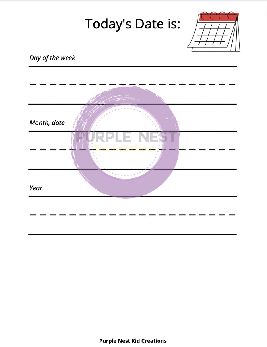 Today's Date Printable Worksheets Days of the Week - Etsy