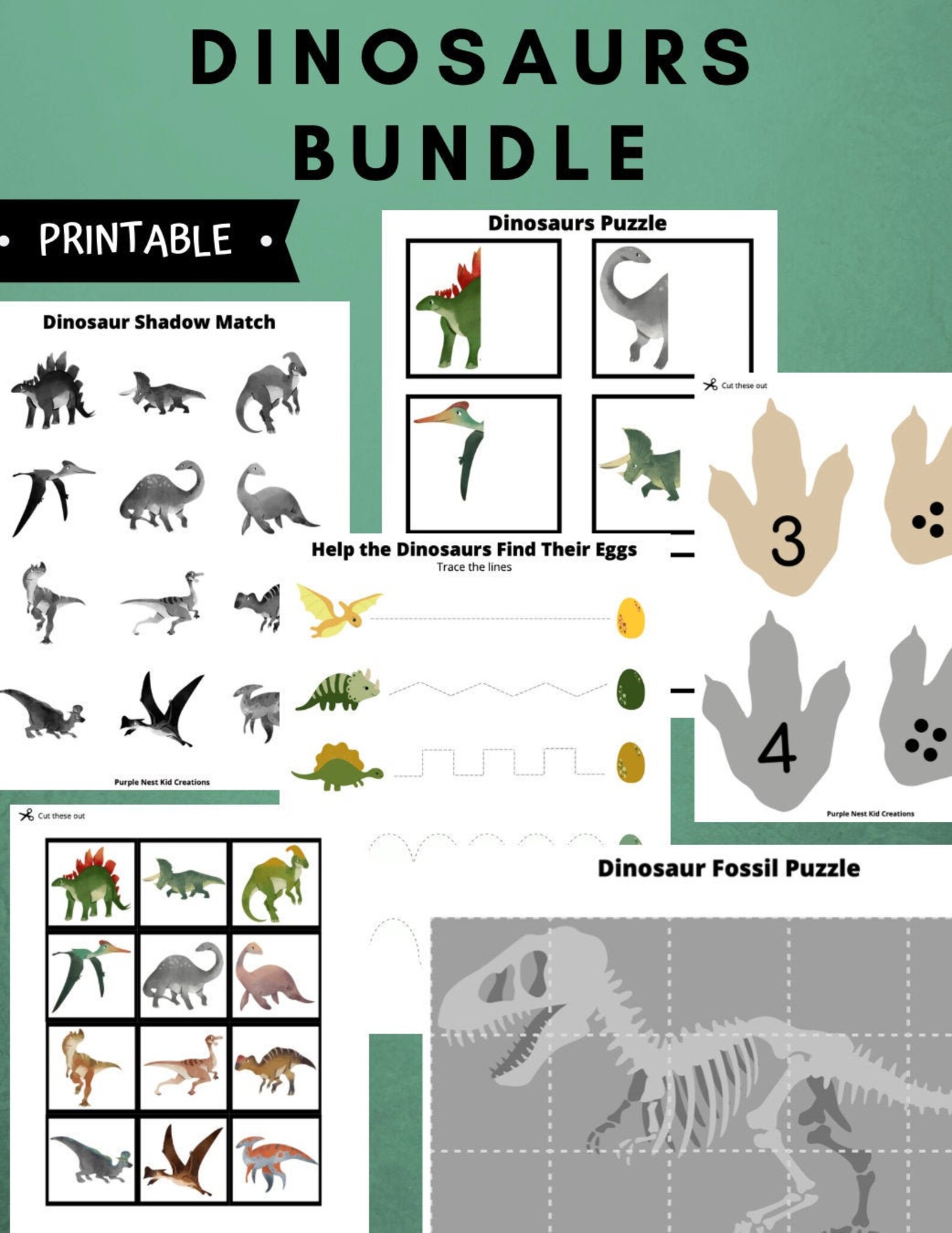 Dinosaurs Printable Bundle Dinosaur Bones Prehistoric | Etsy