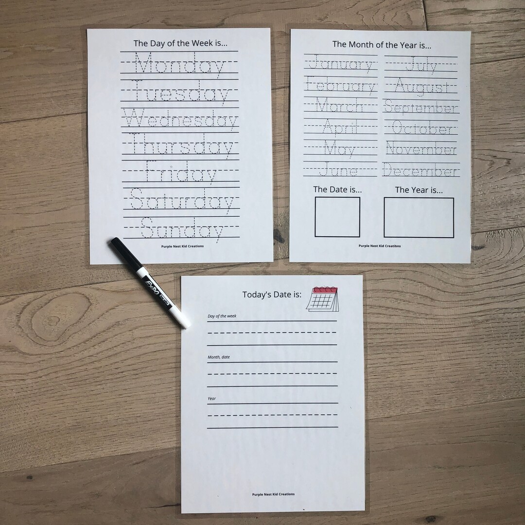 Today's Date Printable Worksheets, Days of the Week, Months of the Year ...