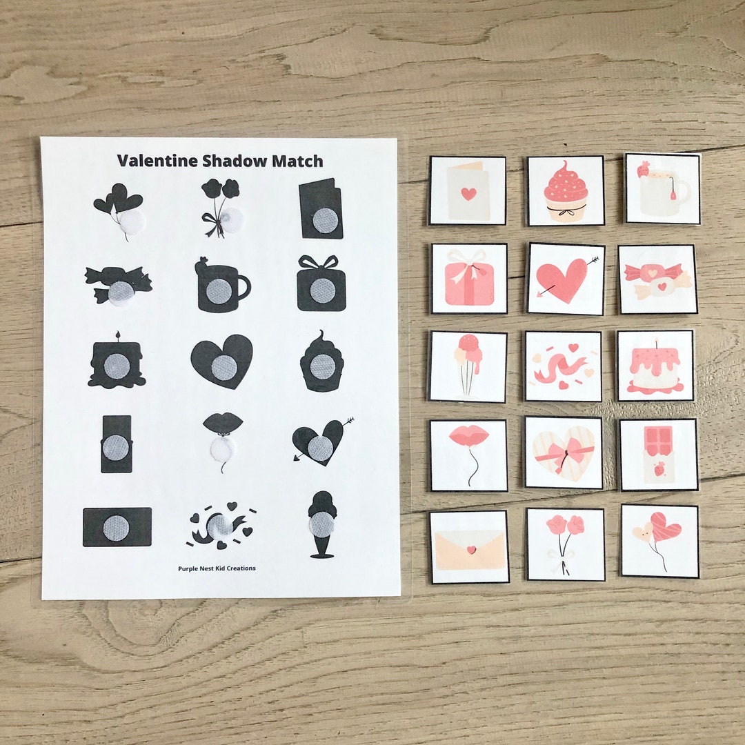 Valentine's Shadow Match Worksheet, Valentine's Day Matching Game, Love ...