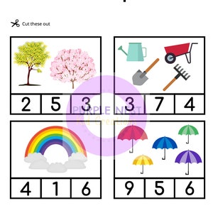 Spring Count and Clip Cards, Numbers, Counting, Math, Busy Bag, Spring ...