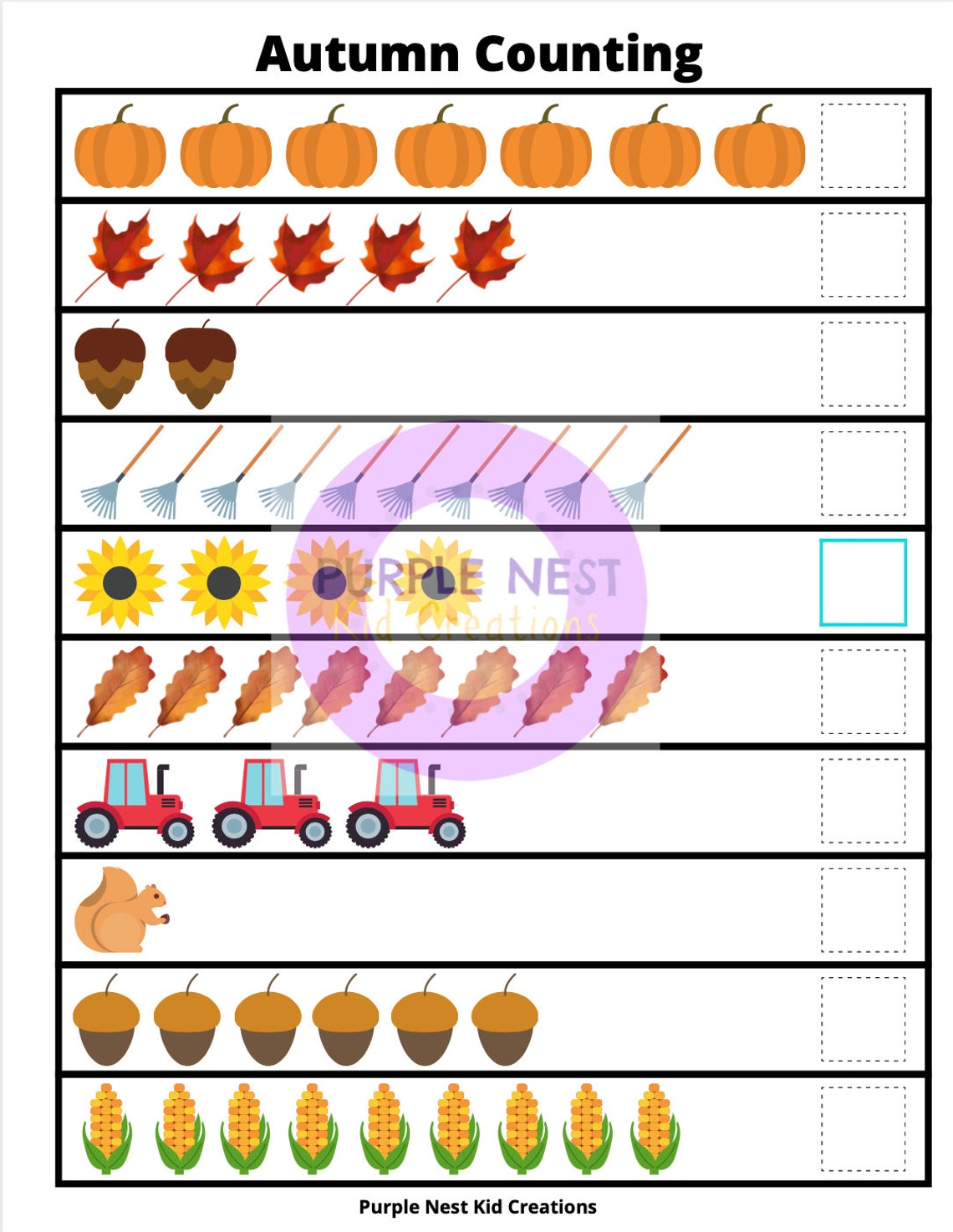 Autumn Counting Worksheet Fall Counting Game Numbers | Etsy