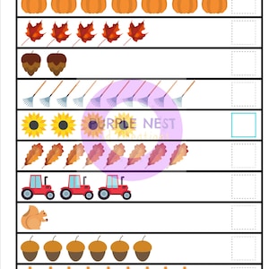 Autumn Counting Worksheet, Fall Counting Game, Numbers, Educational ...