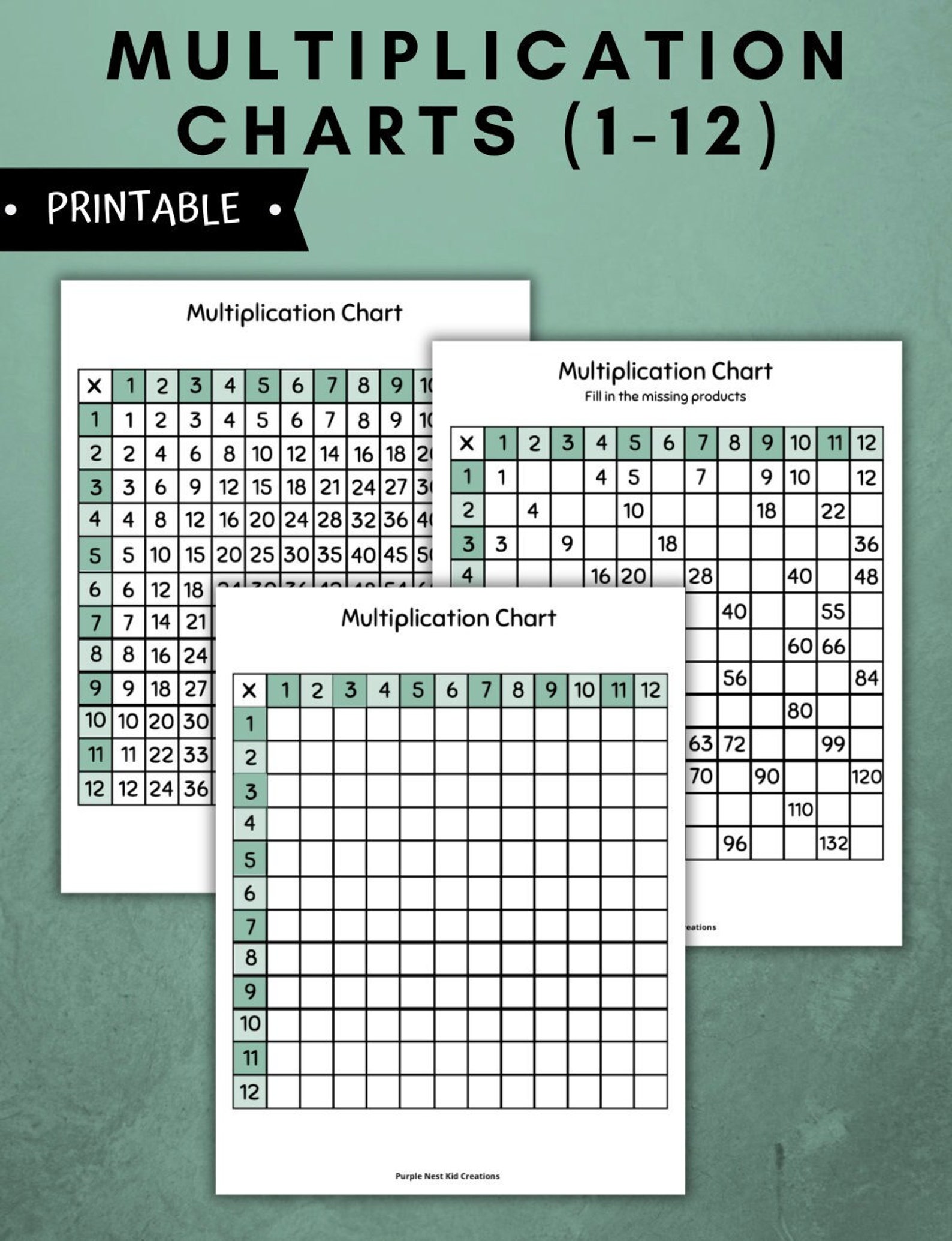 Multiplication Chart 1-12: Fill-in & Blank Math Printables (PDF) - Etsy
