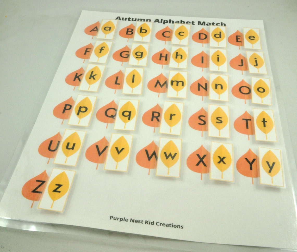 Autumn Alphabet Match Worksheet Fall Alphabet Matching Game | Etsy