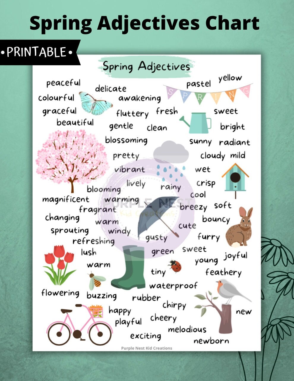 Spring Adjectives Chart: Literacy Writing Tool (digital Download) - Etsy UK