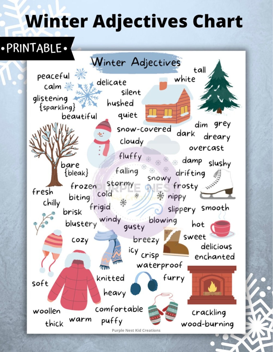 Winter Adjectives Chart, Winter, Snow, Winter Adjectives, Writing ...