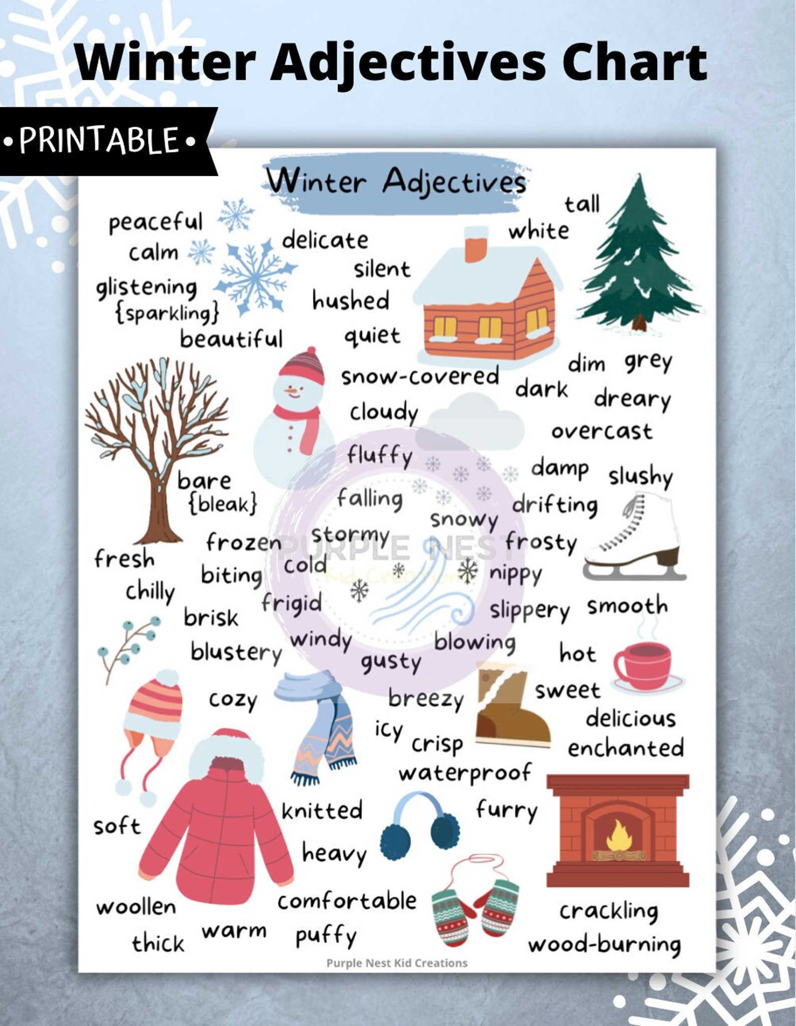 Winter Adjectives Chart: Literacy Writing Resource (digital Download ...