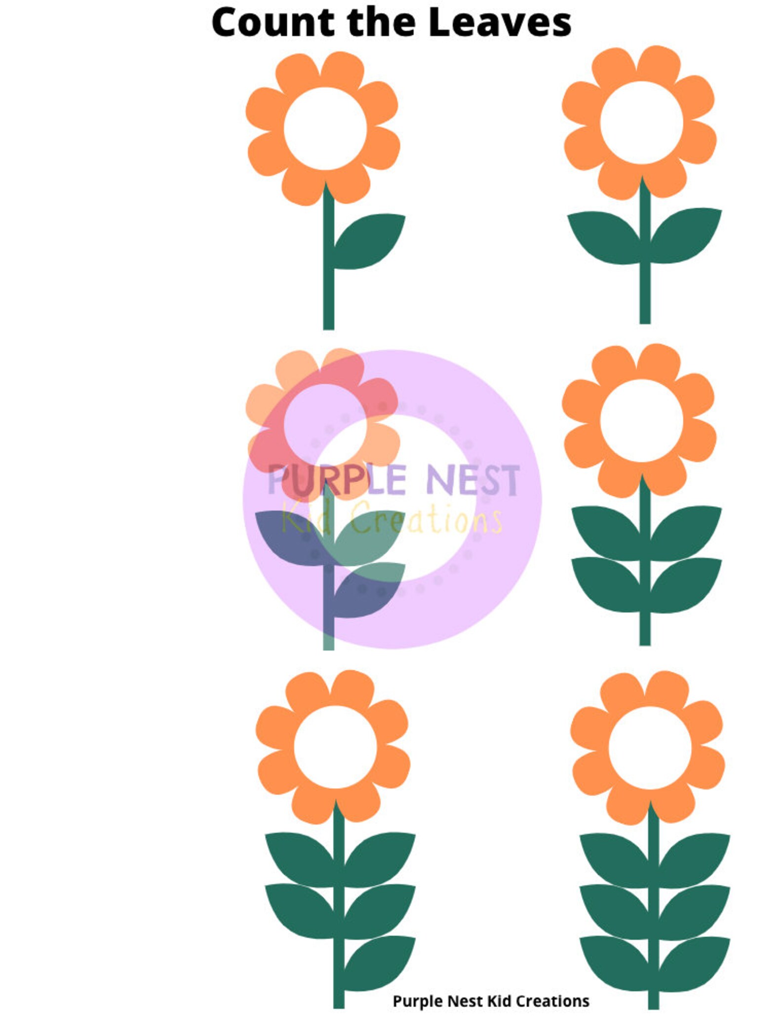 Count the Leaves Worksheet Counting Game Educational | Etsy