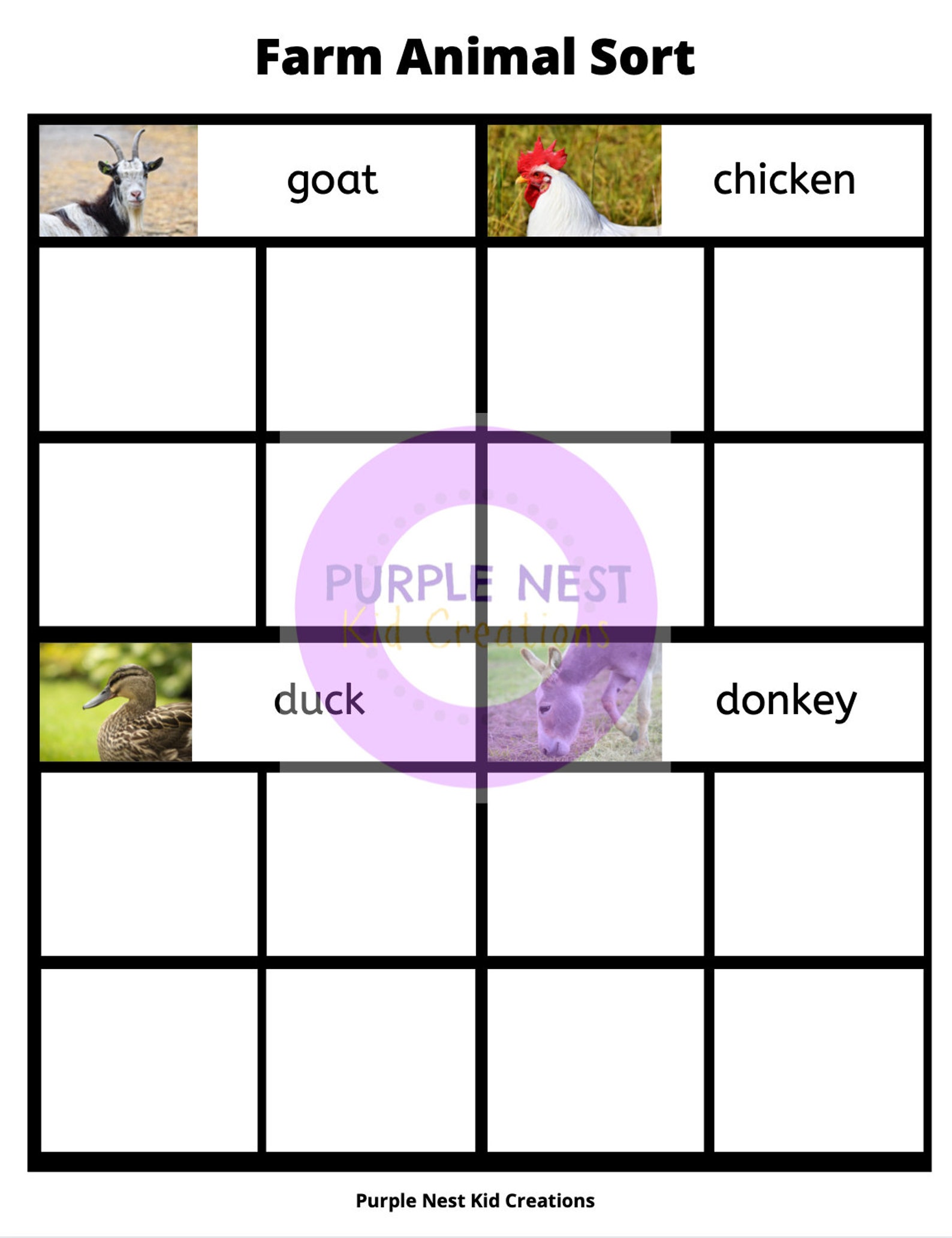 Farm Animal Sort Worksheet Farm Animals Sorting Game - Etsy
