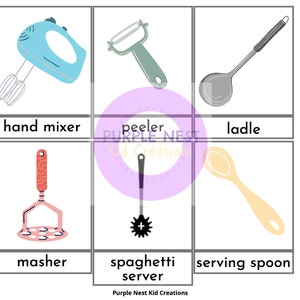 Kitchen Tools Flash Cards, Montessori, Nomenclature, Three Part Cards ...