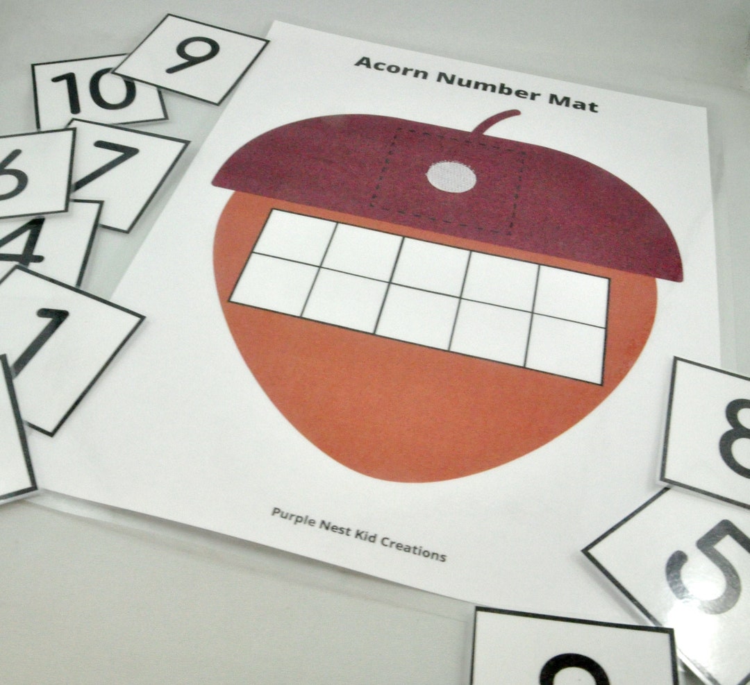 Acorn Printable Number Mat, Playdough Mat, Acorns, Squirrels, Fall ...
