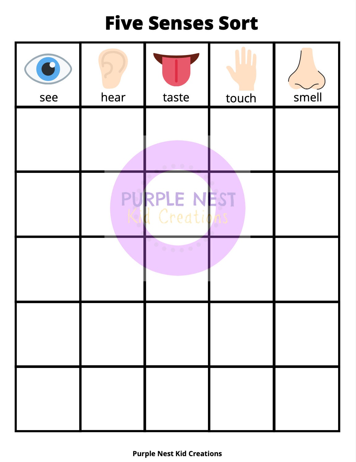 Five Senses Sort Worksheet Sorting Game All About Me - Etsy Canada