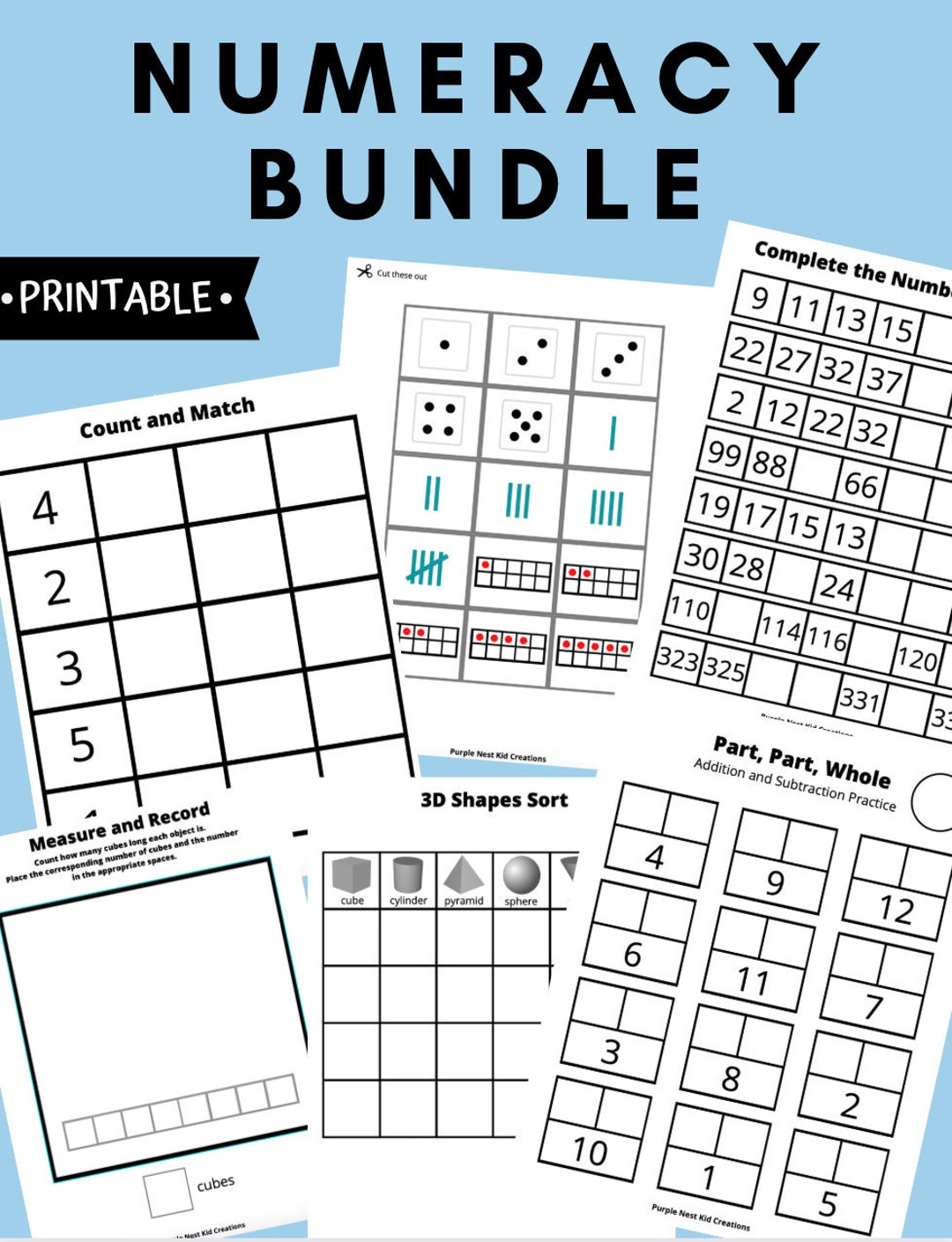 Numeracy Bundle, Digital Download, Numbers, Math, Counting, Adding ...