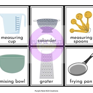 Kitchen Tools Flash Cards, Montessori, Nomenclature, Three Part Cards ...