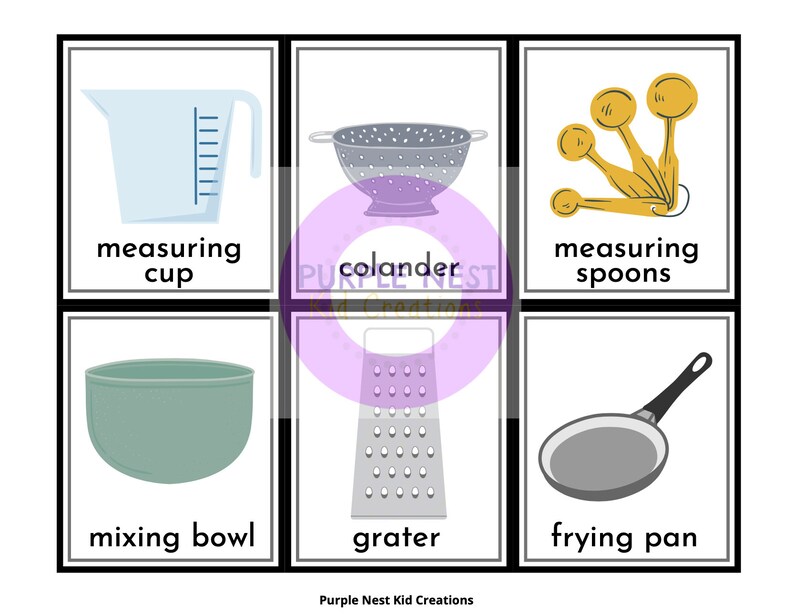 Kitchen Tools Flash Cards: Montessori Three Part Cards (digital ...