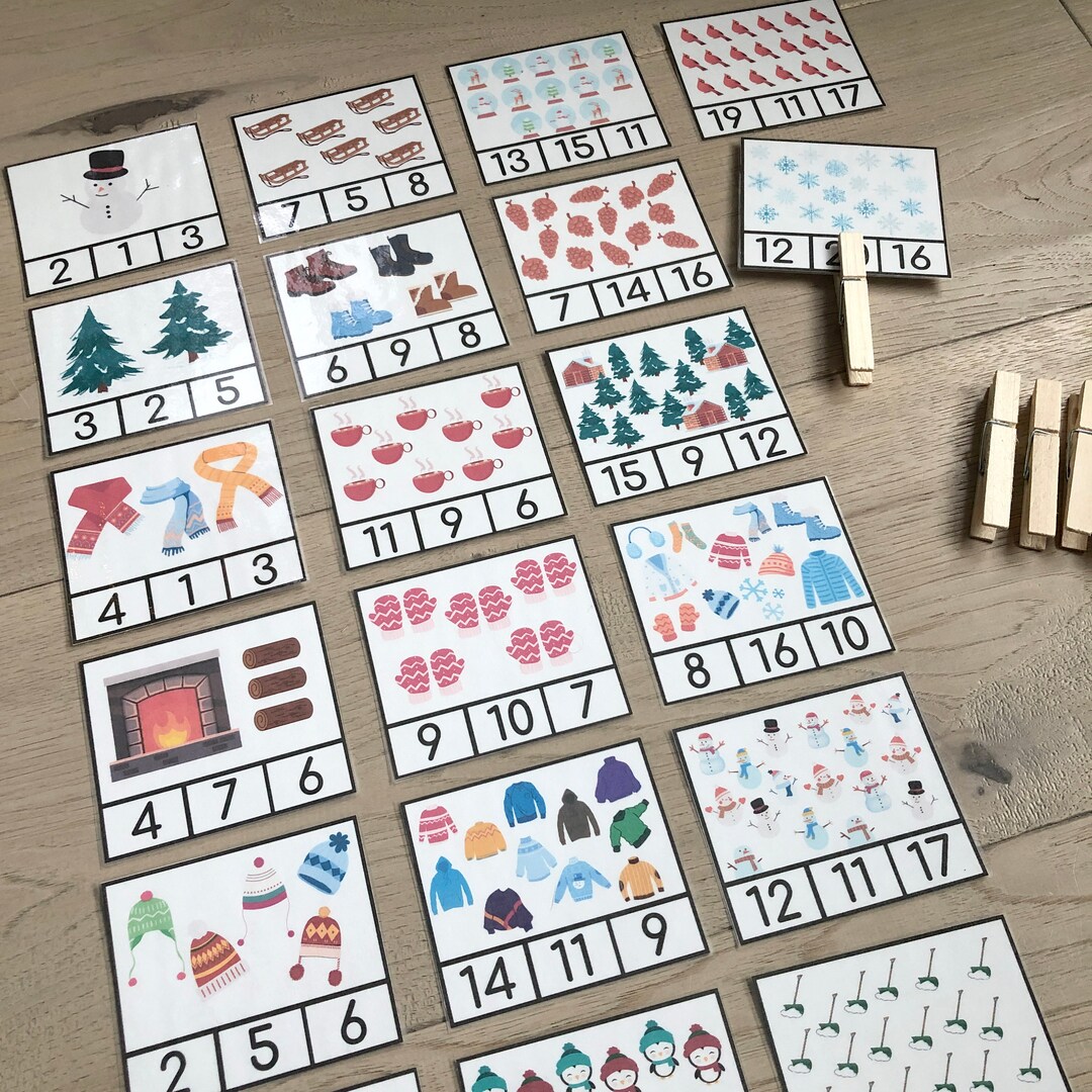 Winter Counting Clip Cards 1-20: Preschool Math Activity (digital ...