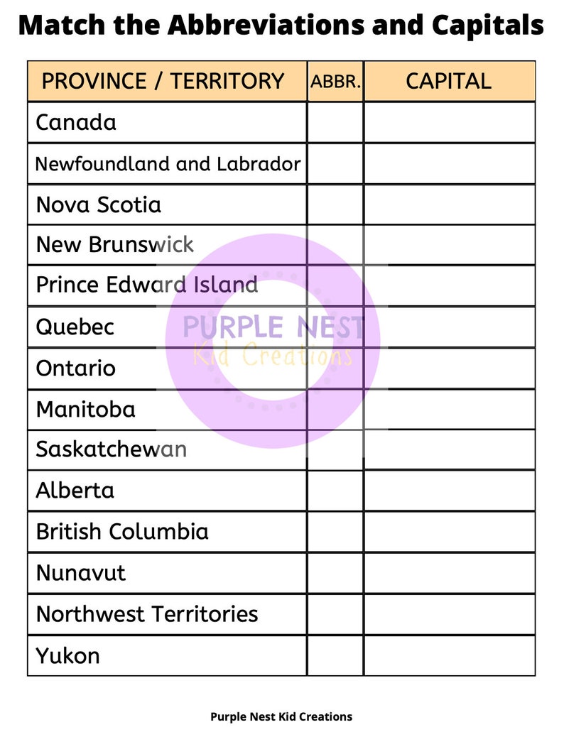 Canada Geography Bundle Provinces and Territories Matching | Etsy