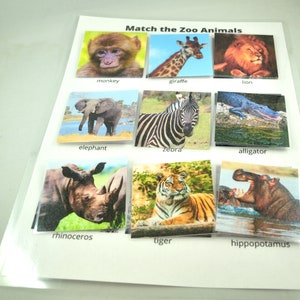 Match the Zoo Animals Activity, Animal Matching Game, Educational ...