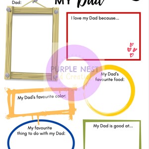 All About My Dad, Father's Day Gift, Father's Day Printable, Kids ...