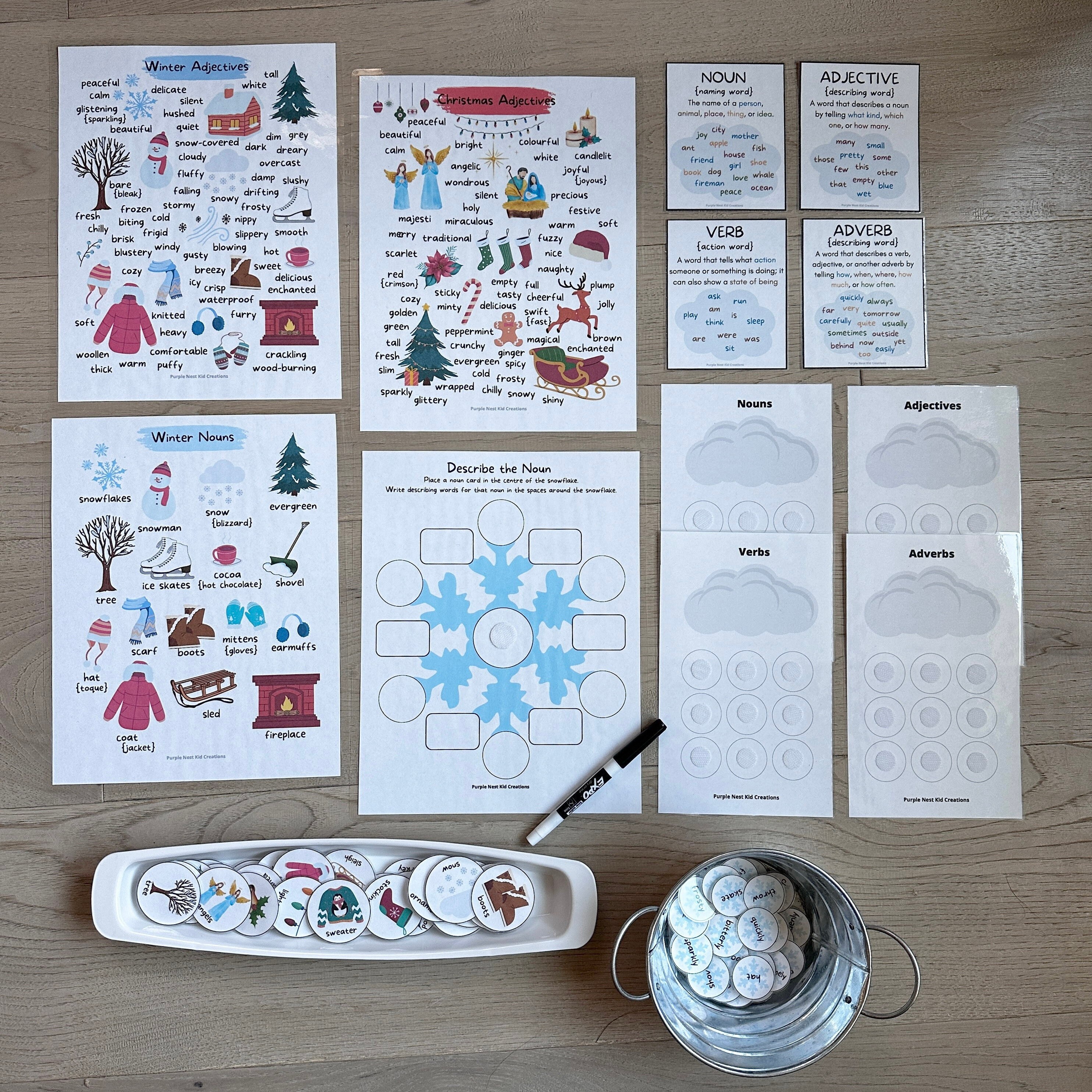 Winter Parts of Speech Bundle: Nouns, Adjectives, Verbs (digital ...