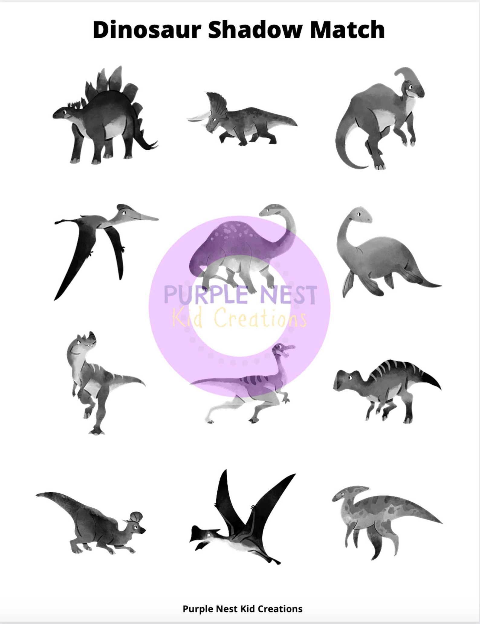 Dinosaur Shadow Match Worksheet Dinosaur Matching Game - Etsy