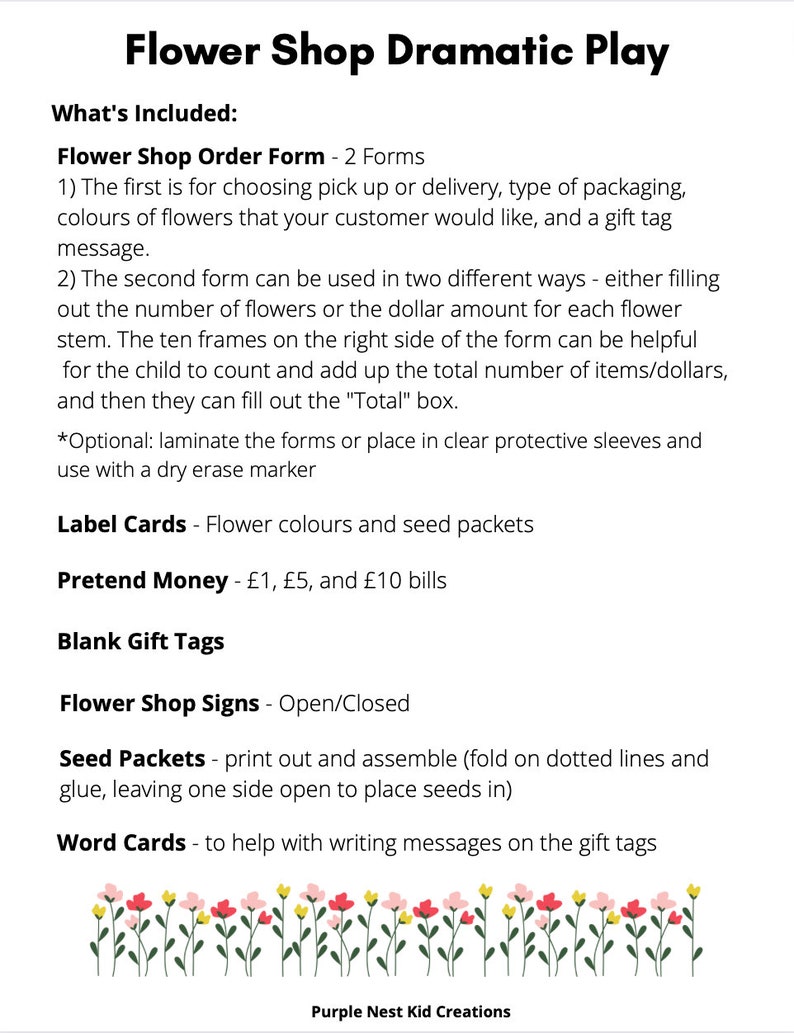 Flower Shop Pretend Play Activity Bundle: UK Currency (digital Download ...