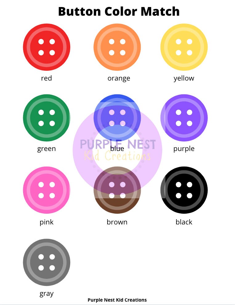 Button Color Match Worksheet Color Matching Game Educational | Etsy