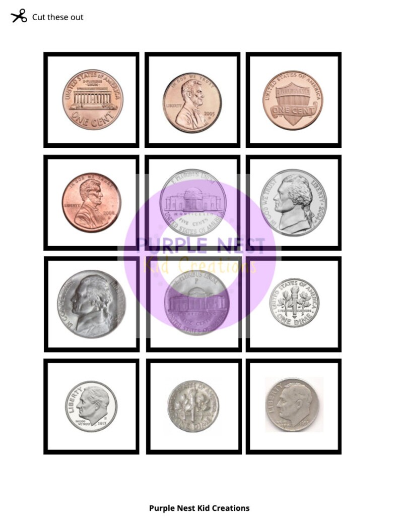 Coin Sort Worksheet American Coins Sorting Game Educational - Etsy