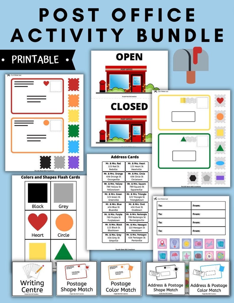 Post Office Activity Bundle Postage Color and Shape Match | Etsy
