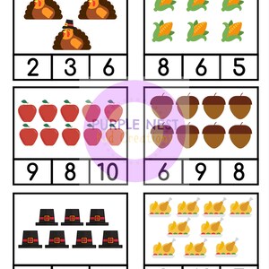 Thanksgiving Count and Clip Cards: Preschool Printable Activity (PDF ...
