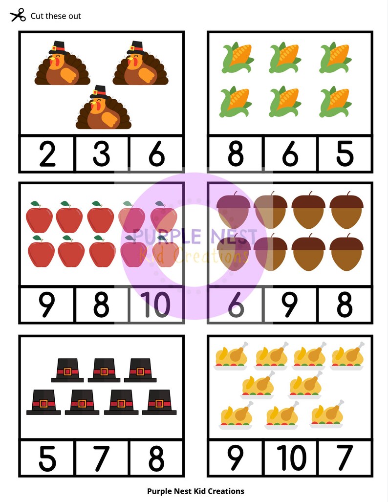 Thanksgiving Count and Clip Cards Numbers Counting Busy | Etsy